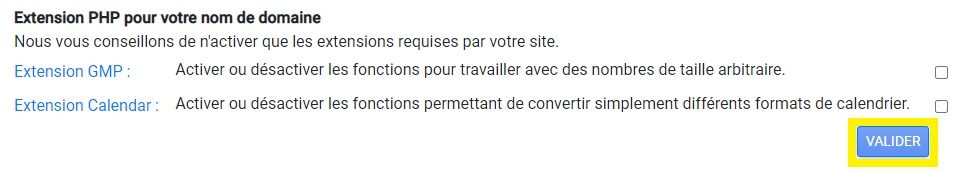 Modifier la configuration et la version de PHP